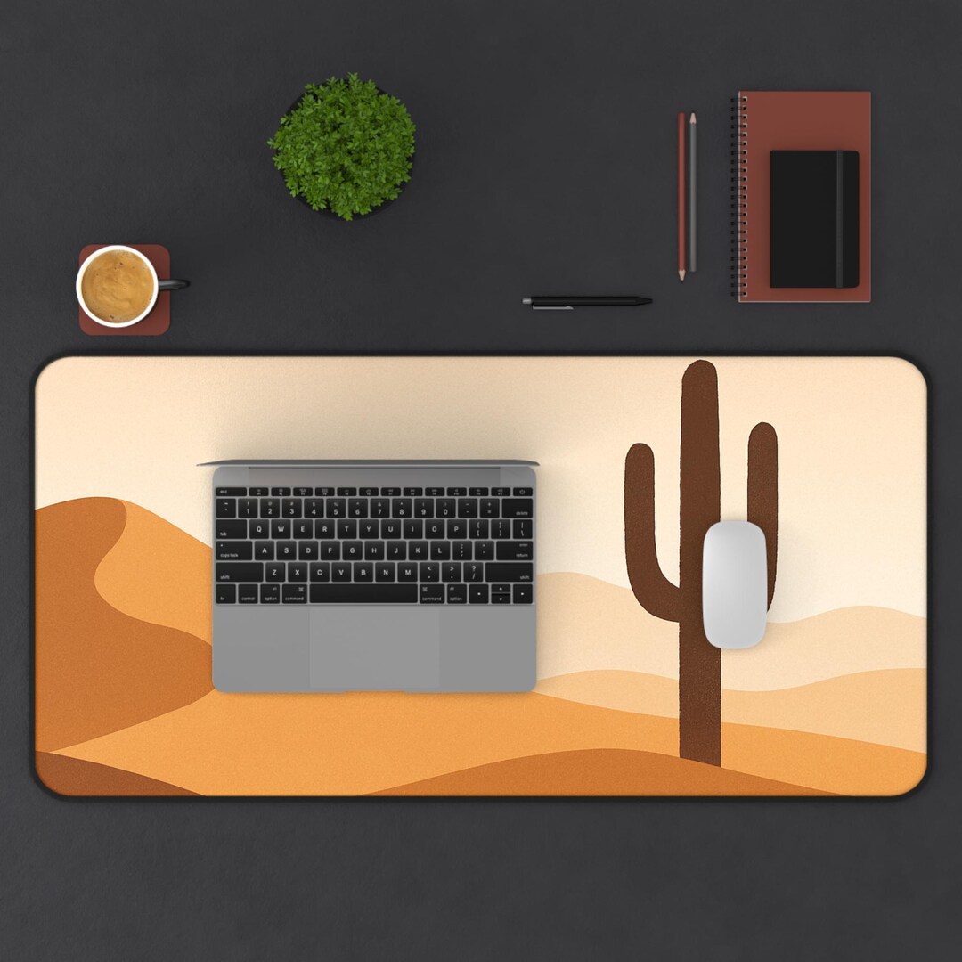 Cactus Desert Desk Mat: Minimalist Sand Dunes, Nature-inspired Neoprene ...