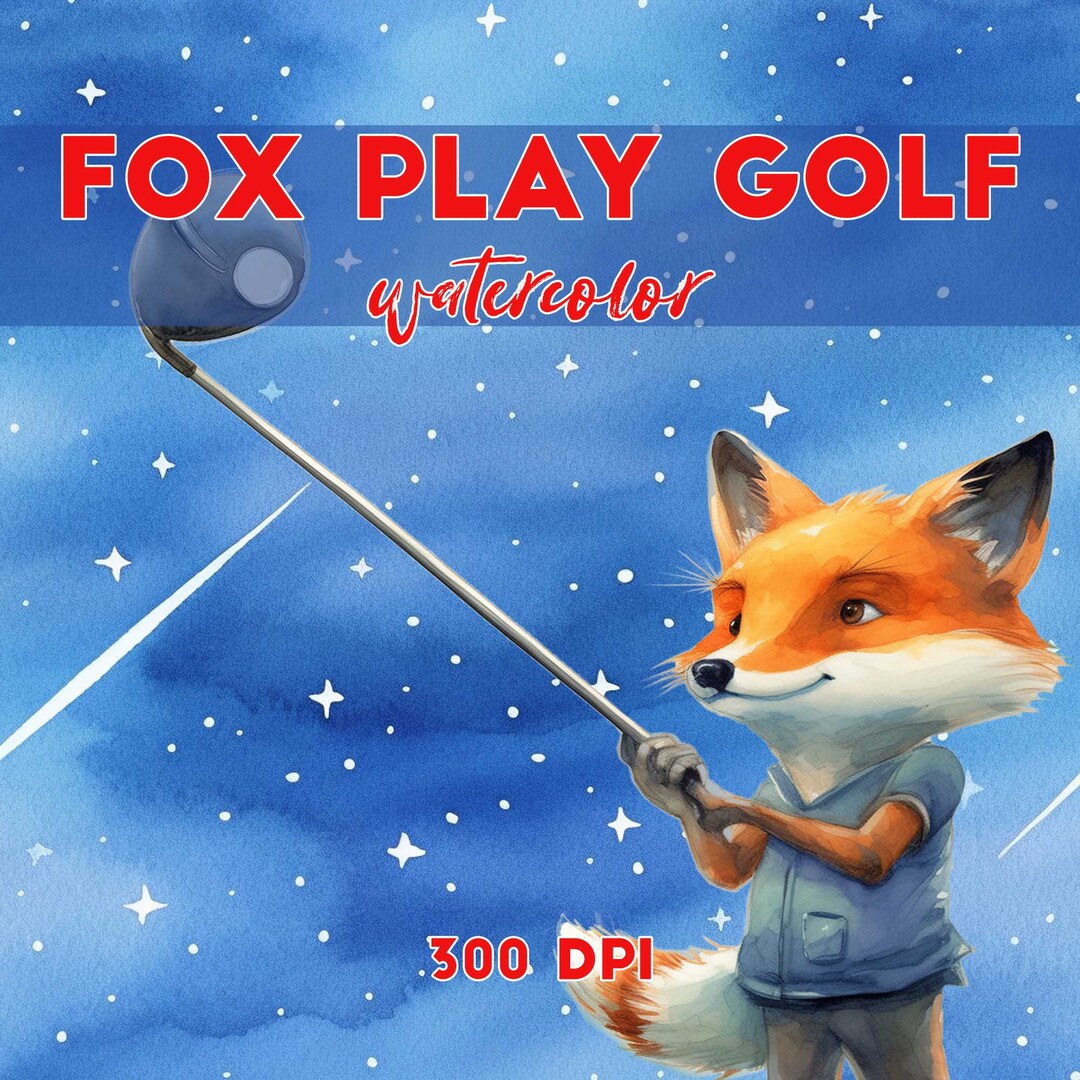 Golf Fox Clipart Fox Png Cute Fox Playing Golf Watercolor Clipart Ideal ...