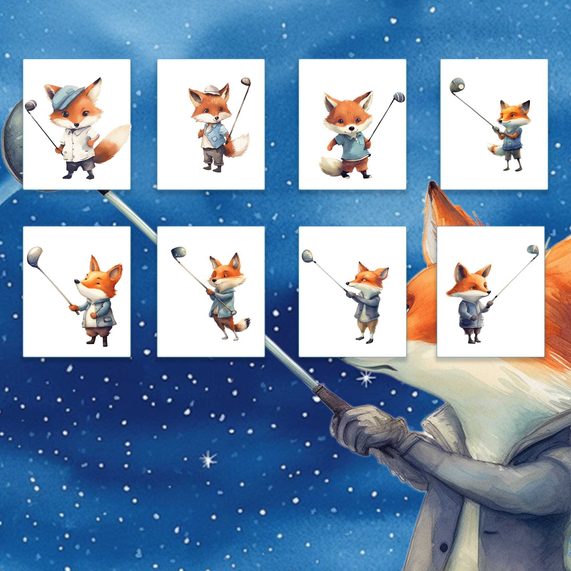 Golf Fox Clipart Fox Png Cute Fox Playing Golf Watercolor Clipart Ideal ...