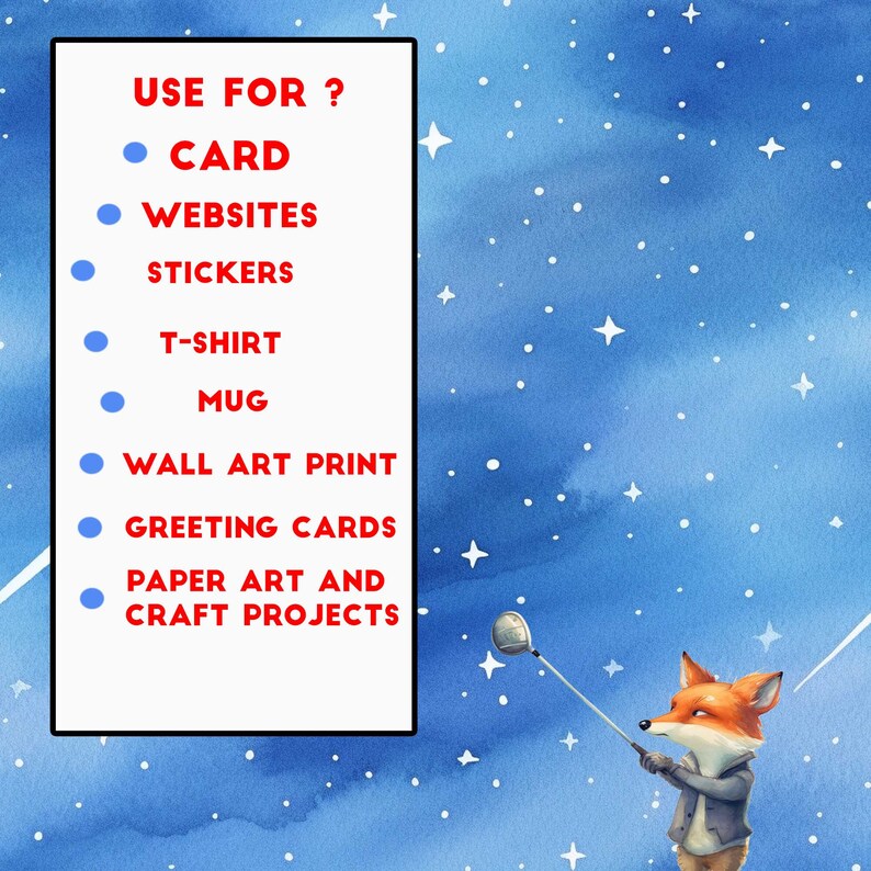 Golf Fox Clipart Fox Png Cute Fox Playing Golf Watercolor Clipart Ideal ...