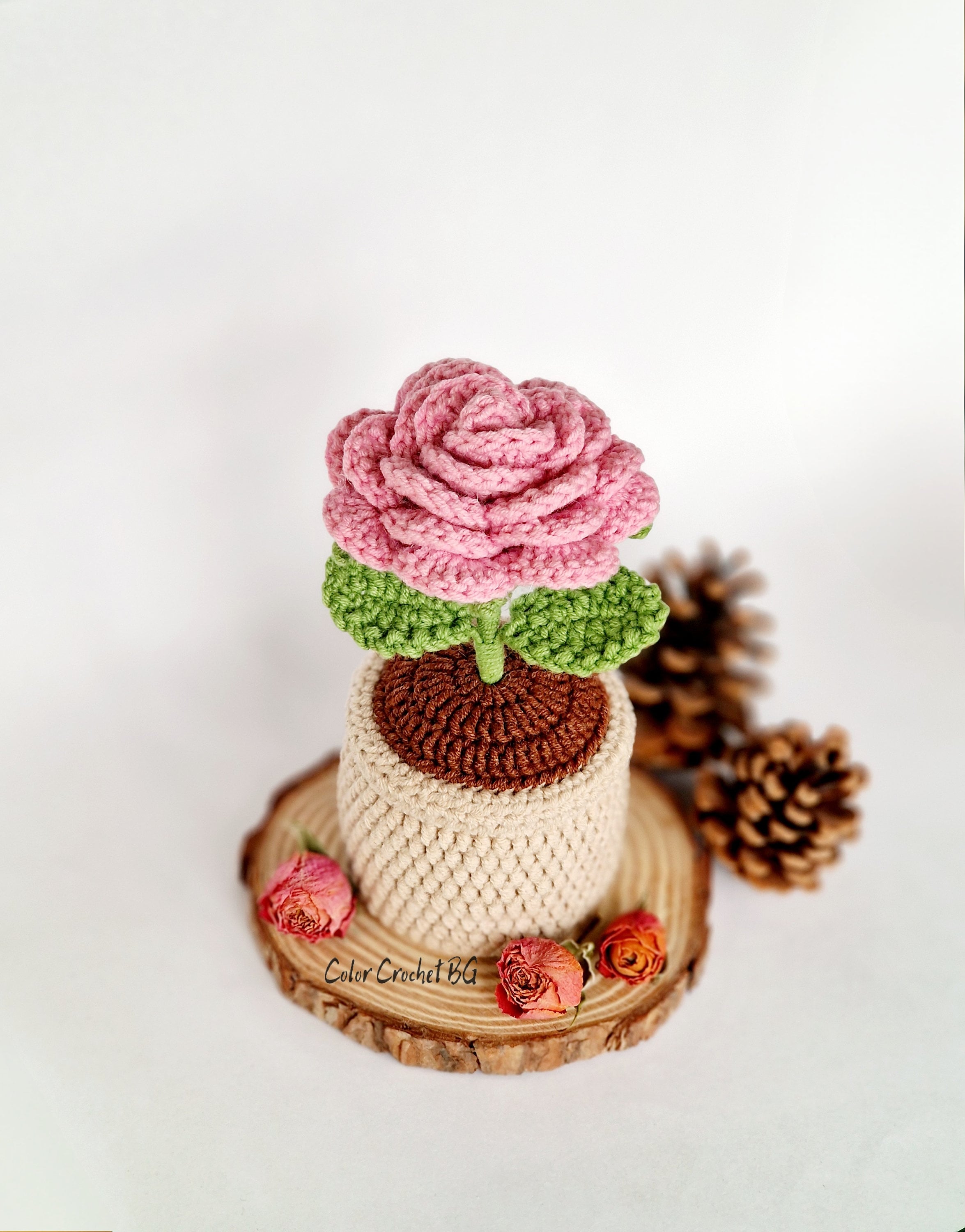 Handmade Small Crochet Rose in a Pot , Different Colors for Home Decor ...