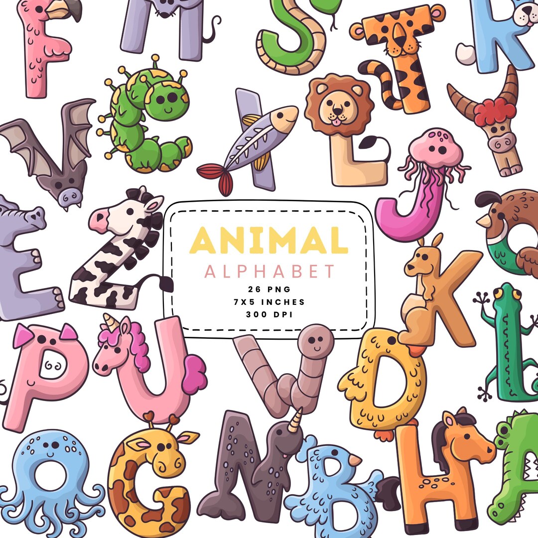 Animal Letter Alphabet Font Cute Animal Theme Clipart PNG JPG ...