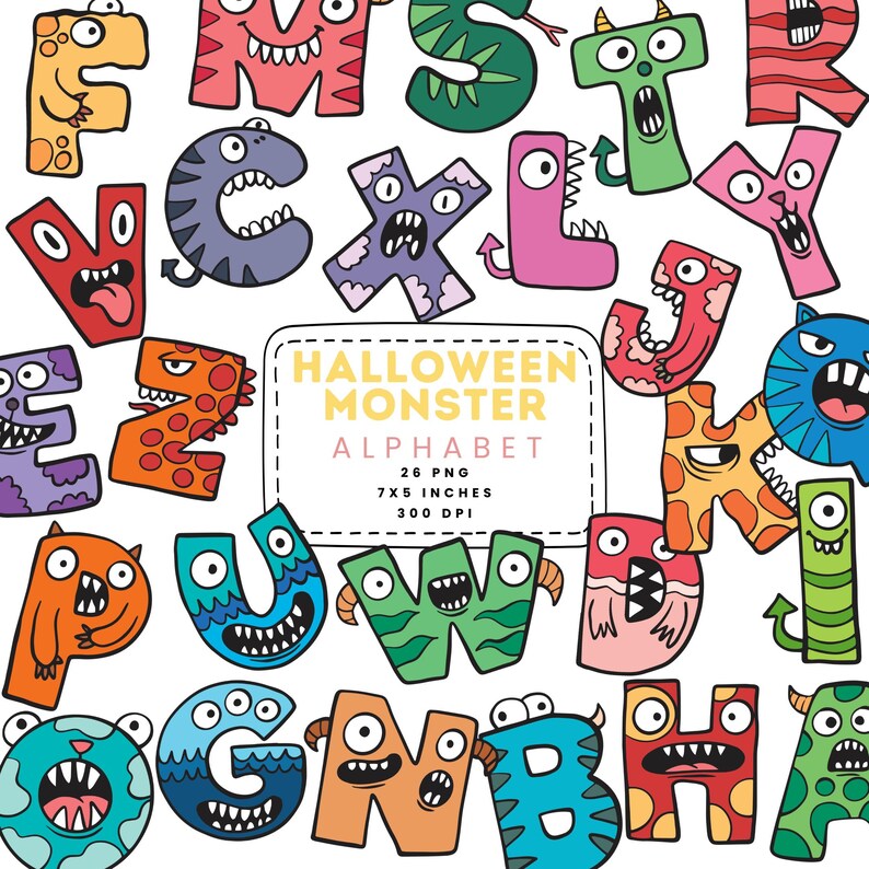 Halloween Monster Alphabet Font Monster Theme Clipart PNG JPG ...