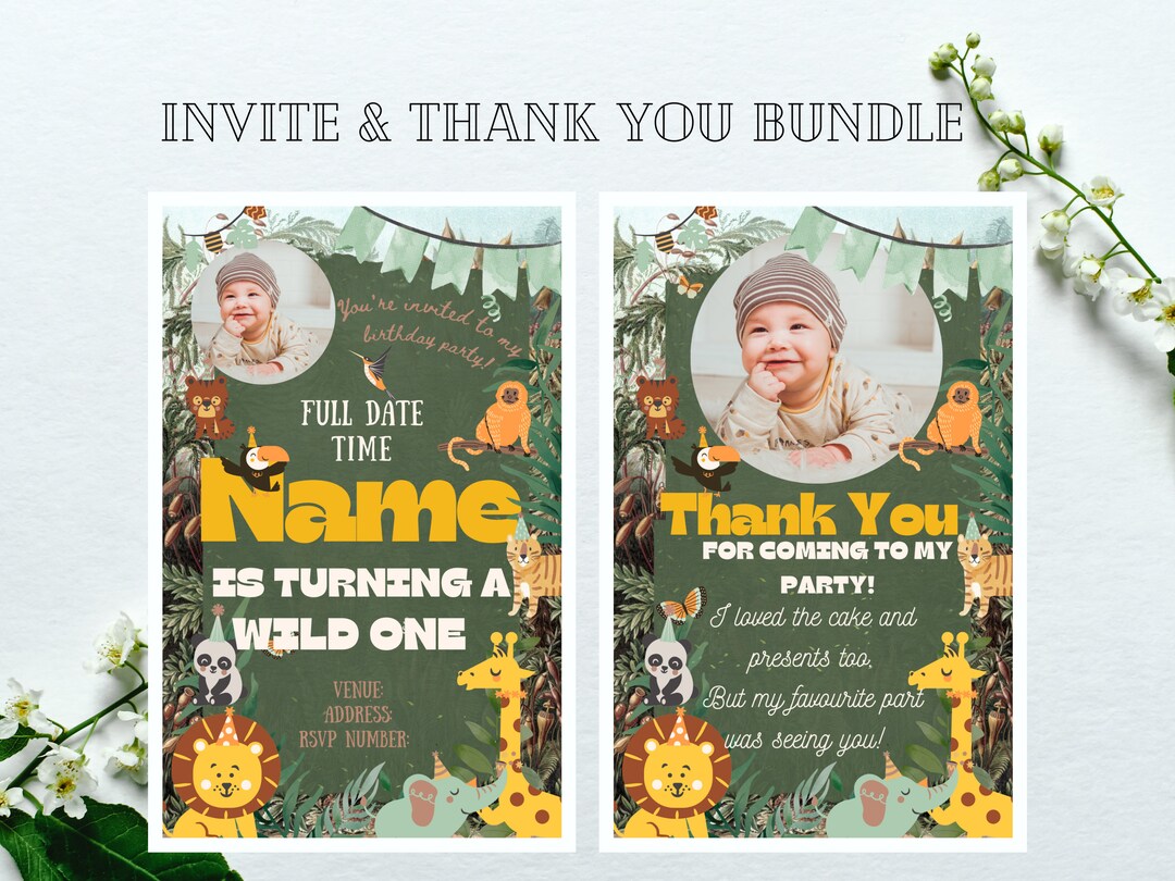 Editable Wild Animal Jungle Safari Digital Invite & Thank You - Etsy