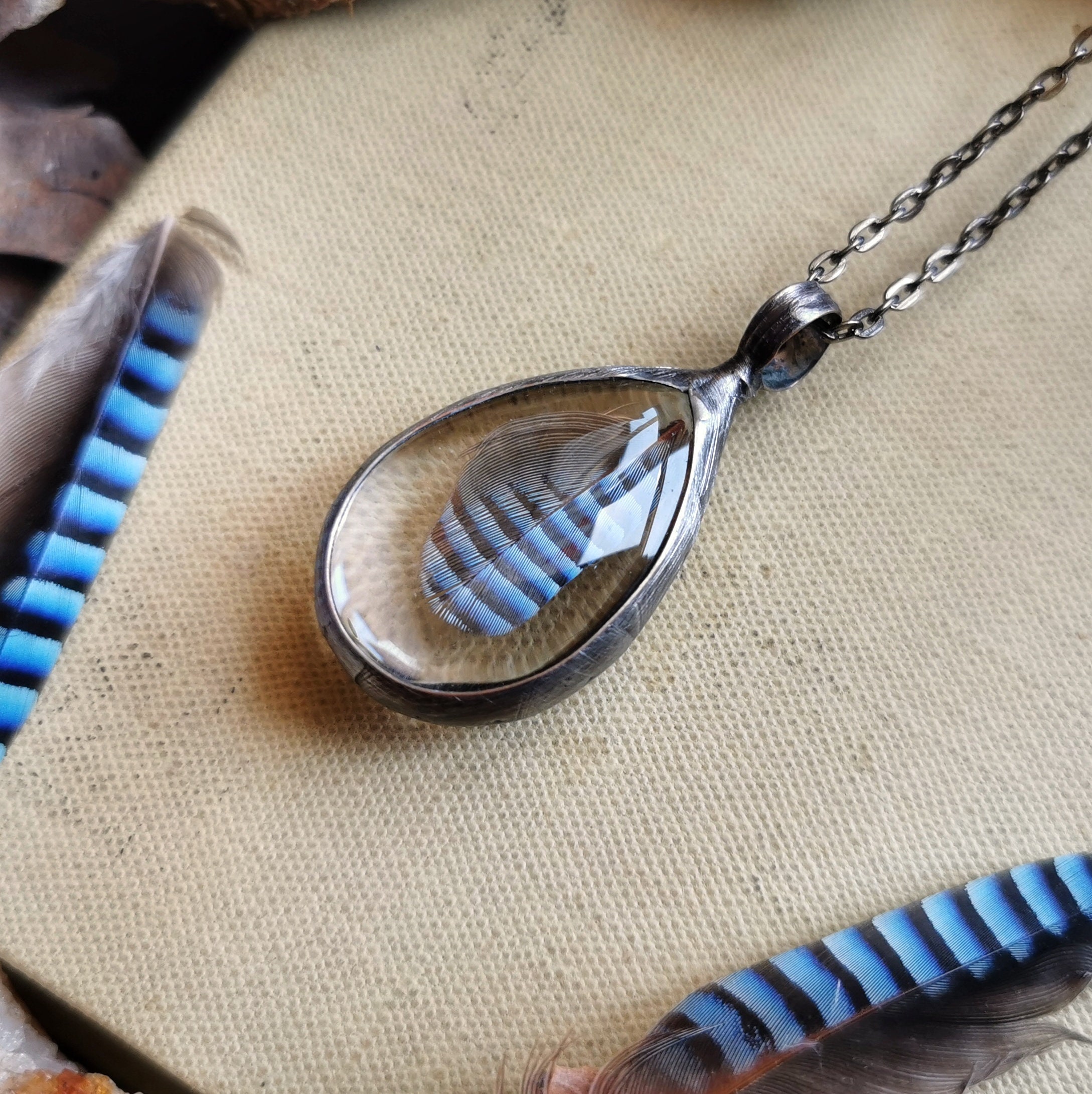 Nature Inspired Jewelry, Cottagecore Necklace, Jay Feather Necklace ...