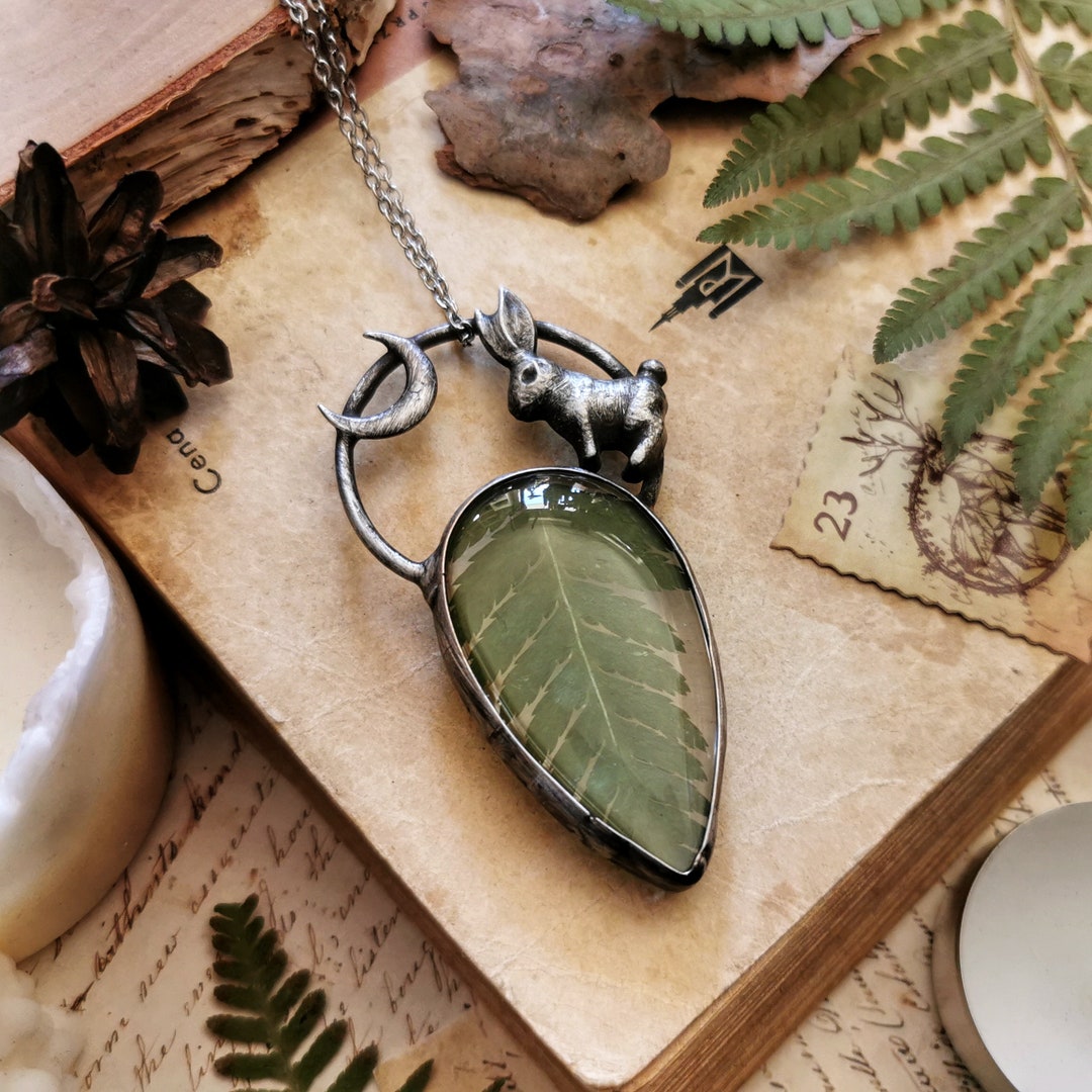 Real Fern Pendant, Cottagecore Pendant, Crescent Moon Pendant, Pressed ...