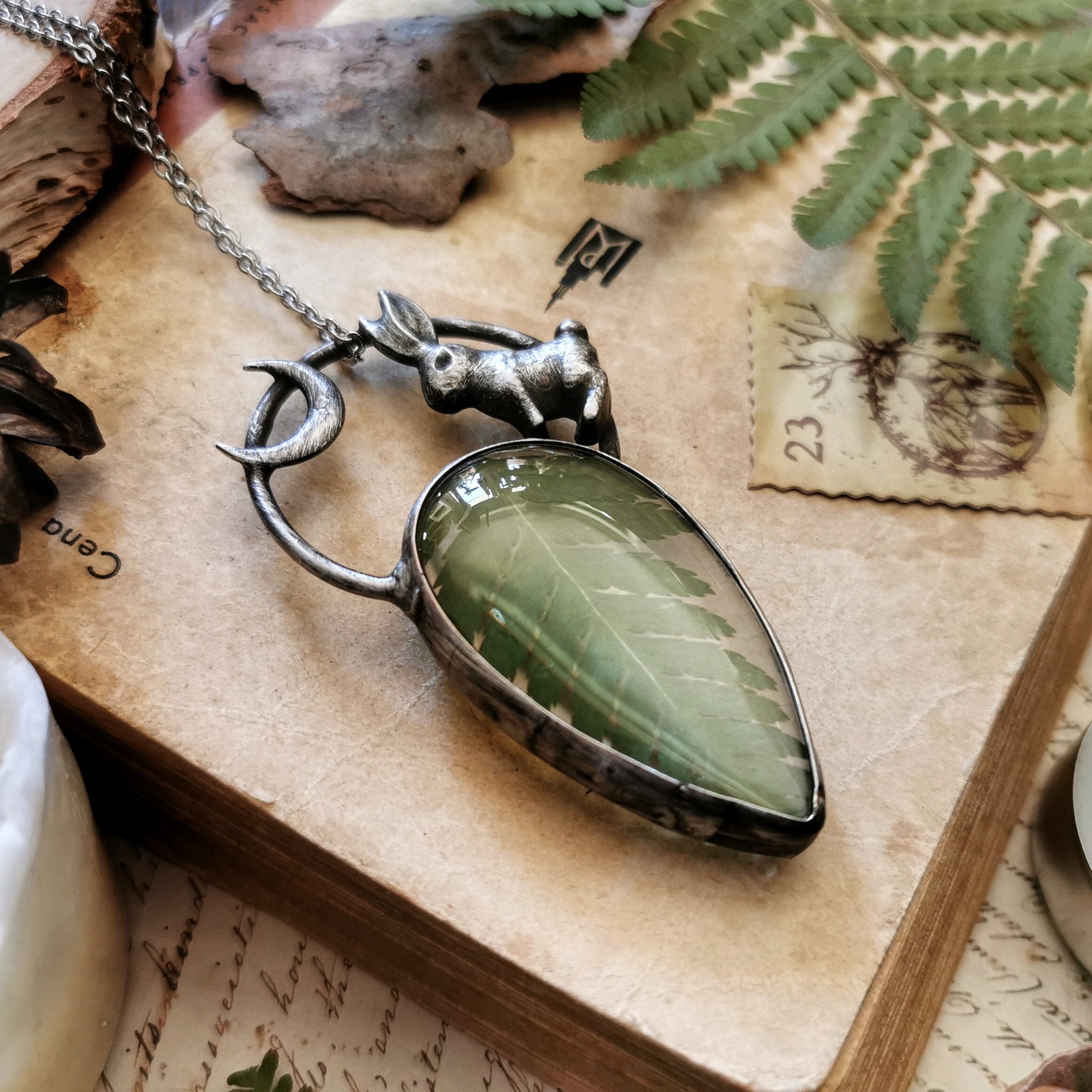 Real Fern Pendant, Cottagecore Pendant, Crescent Moon Pendant, Pressed ...