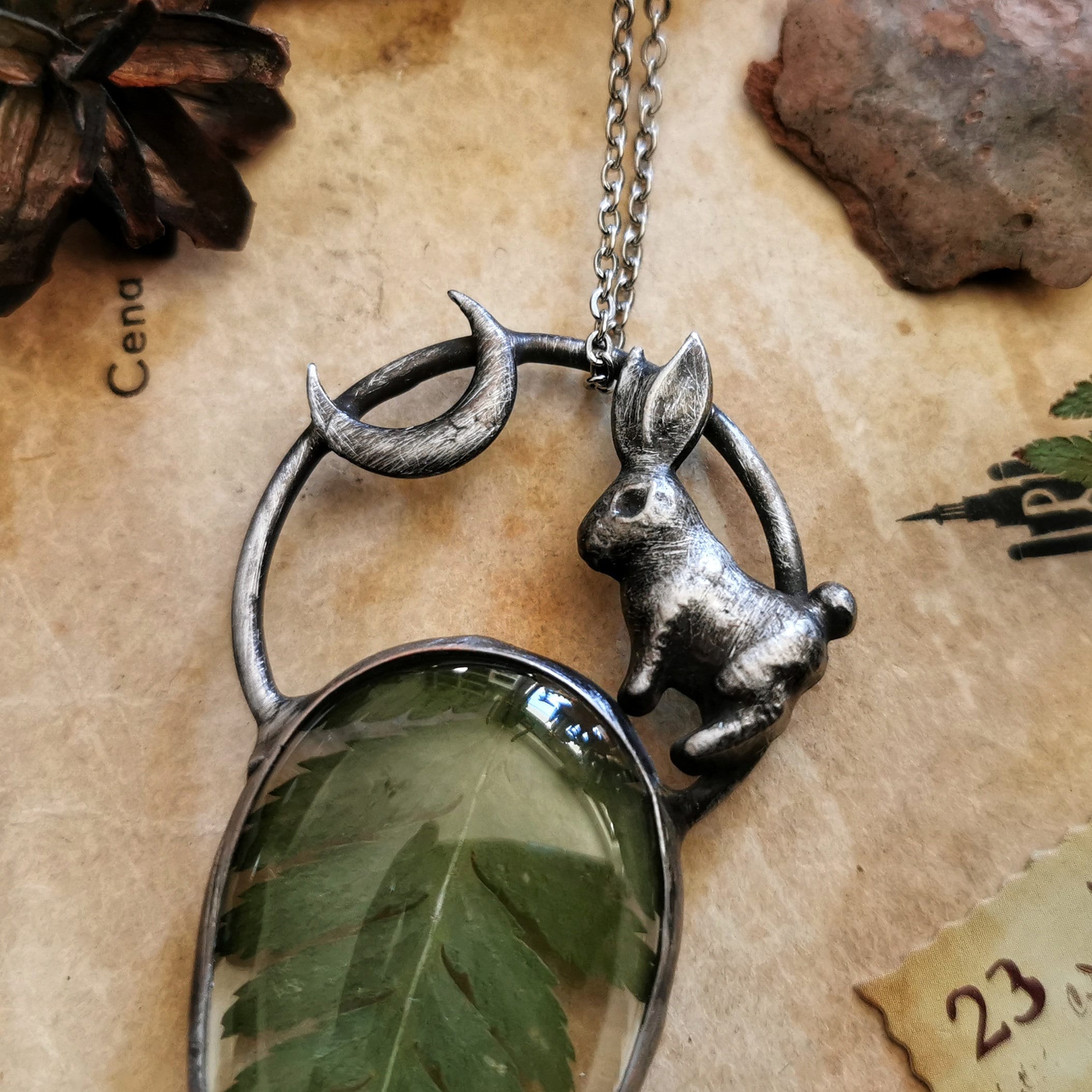 Real Fern Pendant, Cottagecore Pendant, Crescent Moon Pendant, Pressed ...
