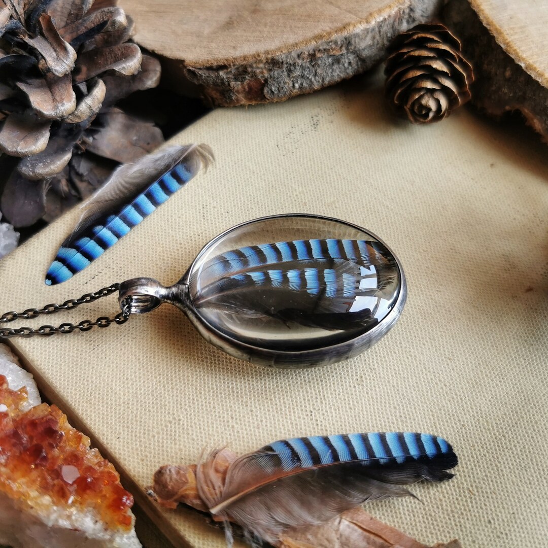 Cottagecore Jewelry, Jay Feather Necklace, Nature Inspired Jewelry ...