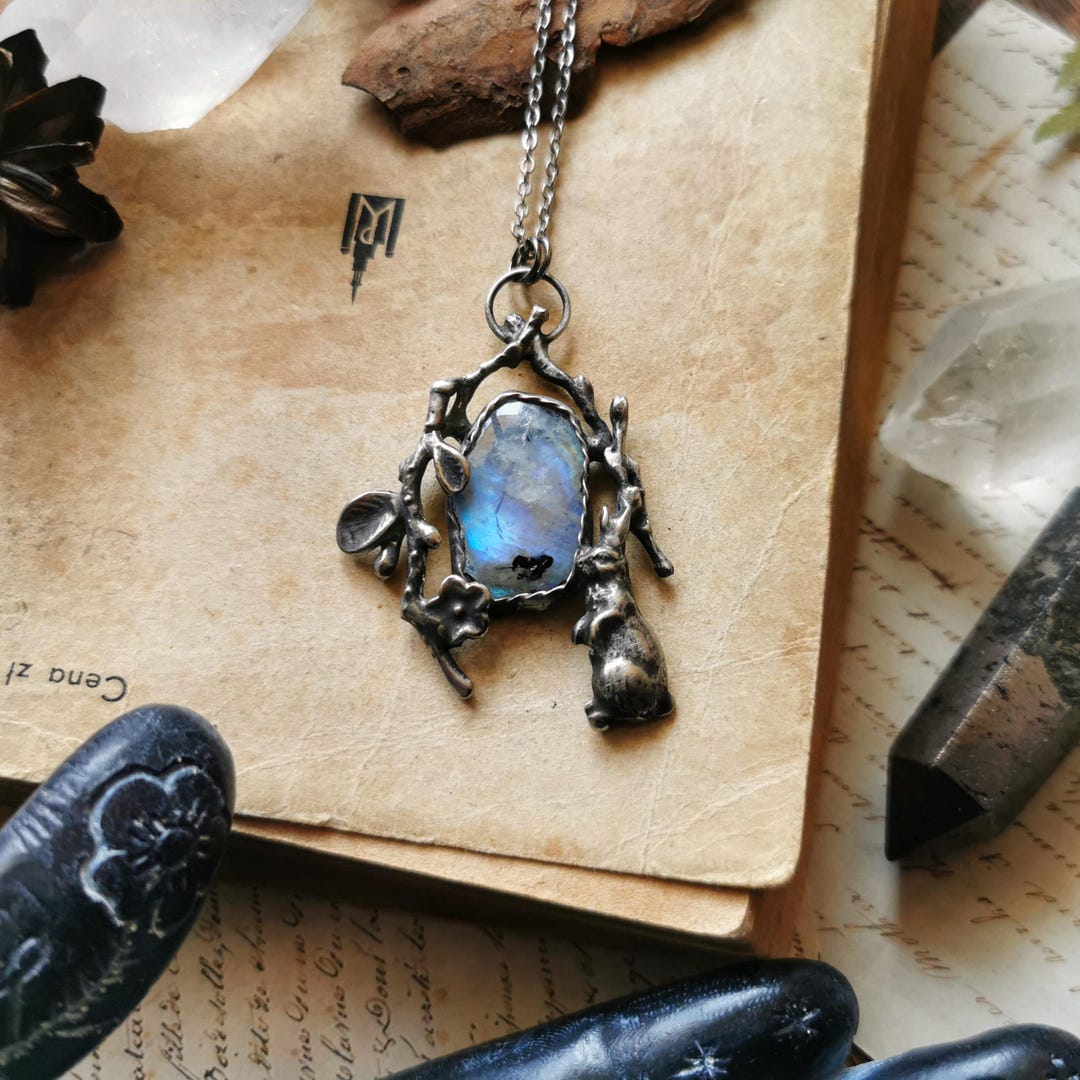 Blue Moonstone Necklace, Crescent Moon Necklace, Celestial Jewelry ...