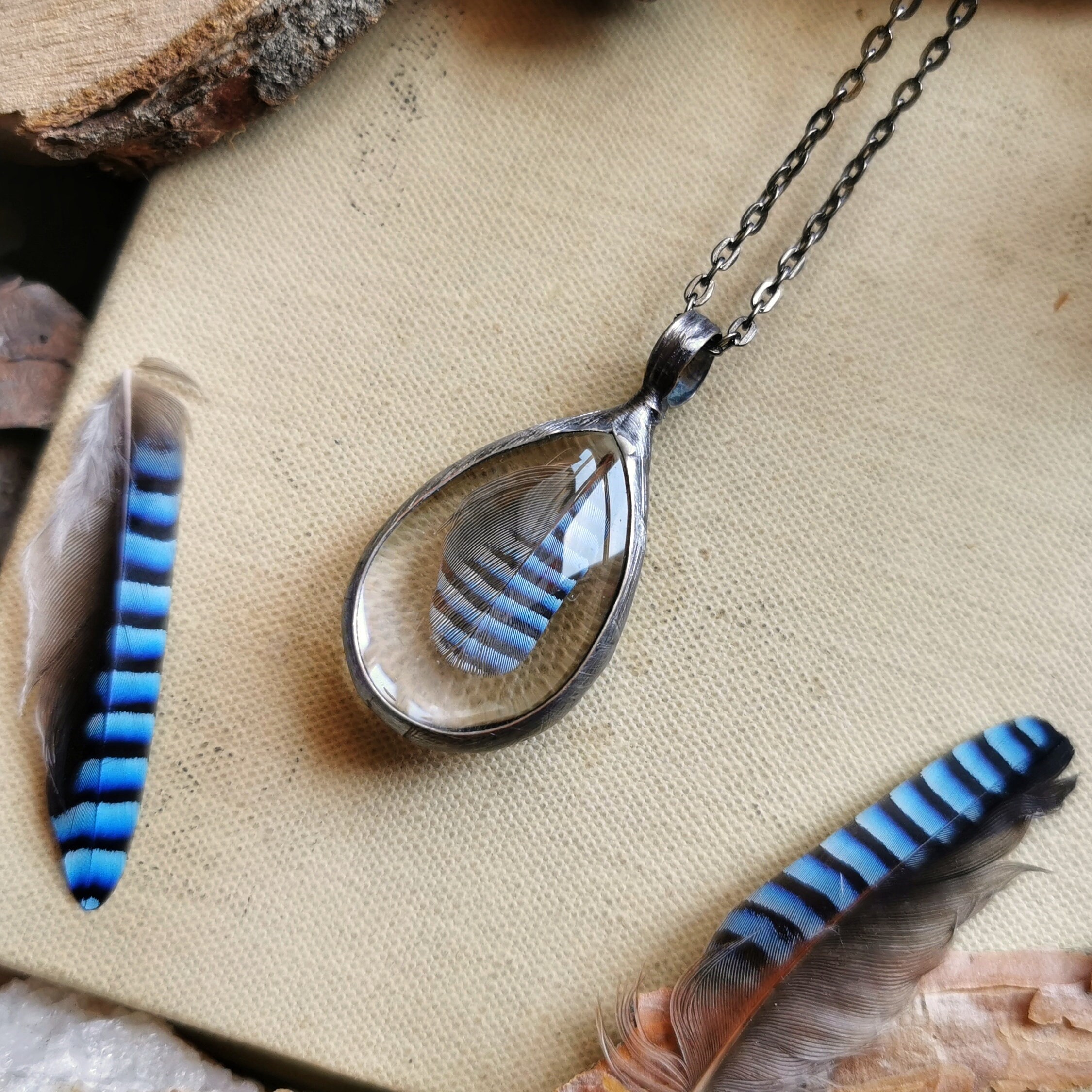 Nature Inspired Jewelry, Cottagecore Necklace, Jay Feather Necklace ...