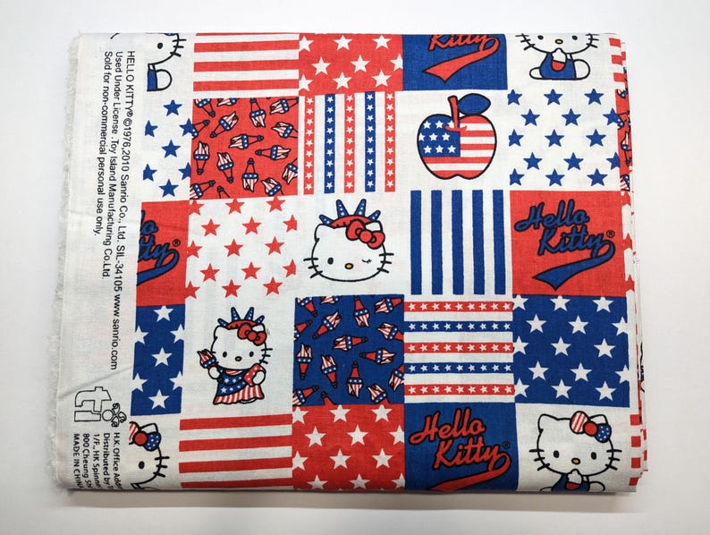 2010 Hello Kitty Patchwork USA Flag Stars Lady Liberty by Sanrio BTY ...