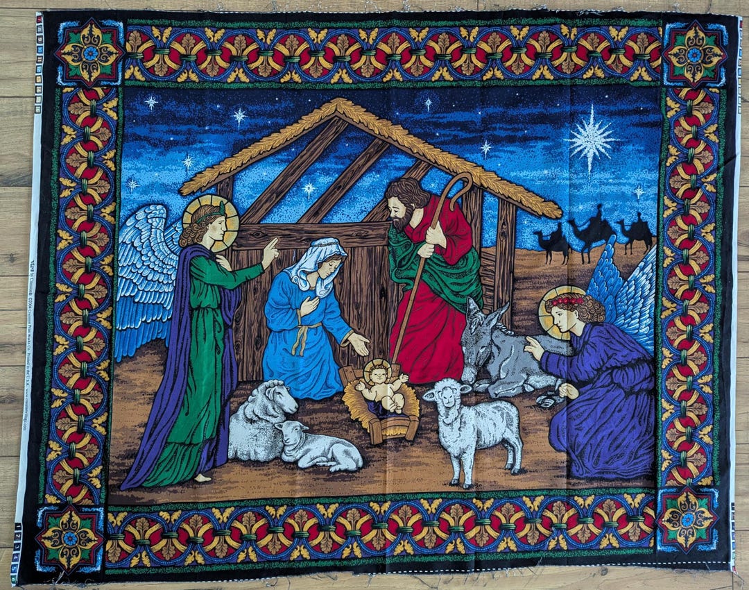 Vintage 2004 Nativity Cotton Sew Quilt Craft Panel 33"x44" Cranston ...