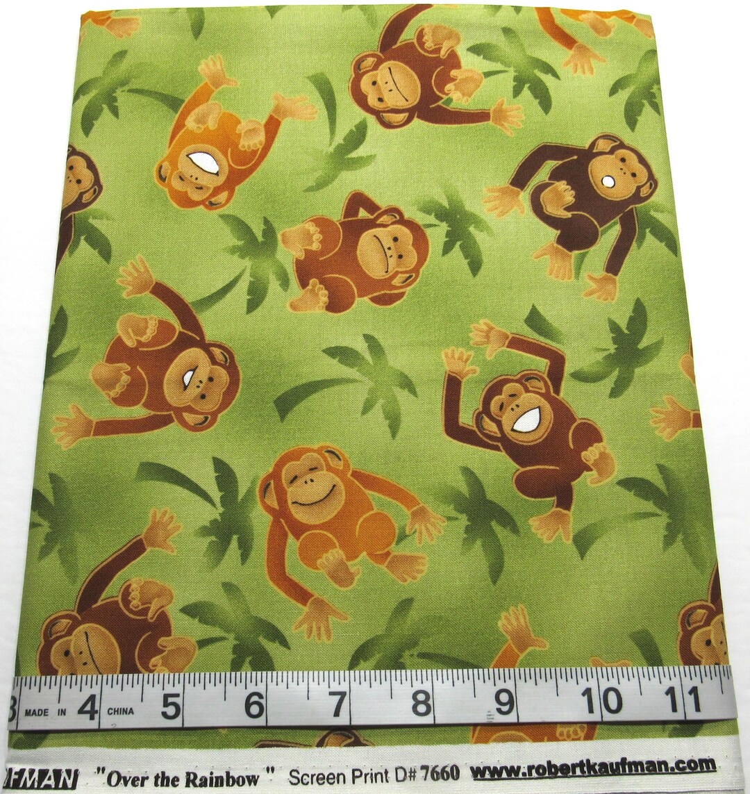 Monkeys/palm Trees on Mottled Green 1 Yard Robert Kaufman Cotton Sew ...