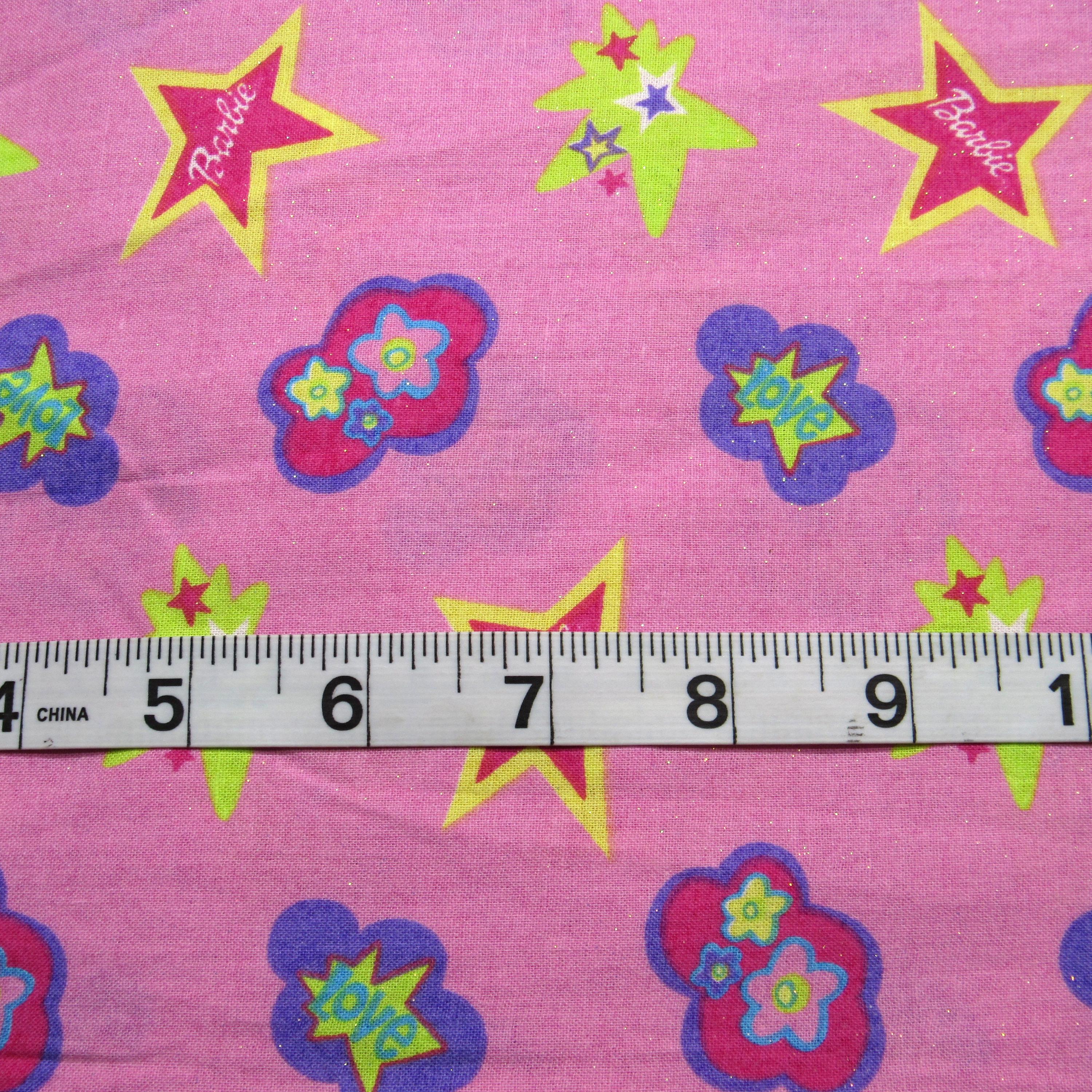 Vintage 2001 Barbie Glittered Pink Cotton Sew Quilt Craft Fabric BTY ...