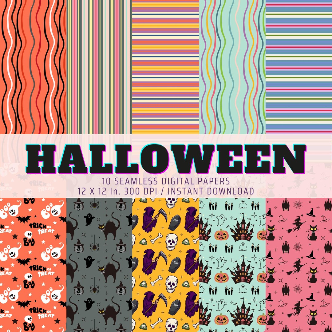 Halloween Themed Seamless Digital Paper Bundle: 10 Spooky - Etsy