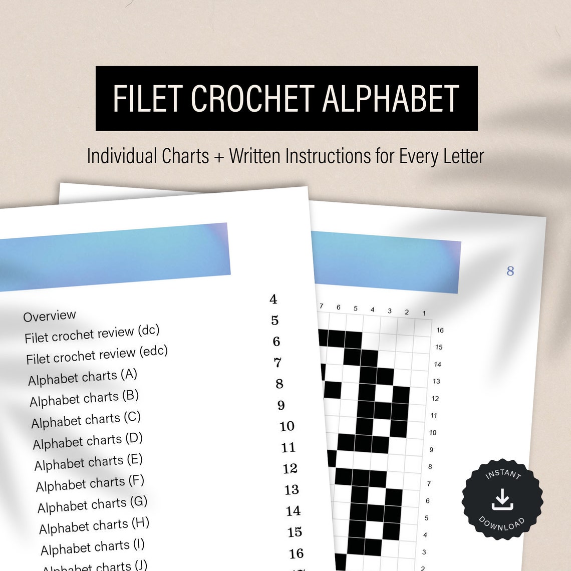 Vintage Filet Crochet Alphabet Letters | Crochet Charts | PDF Digital ...