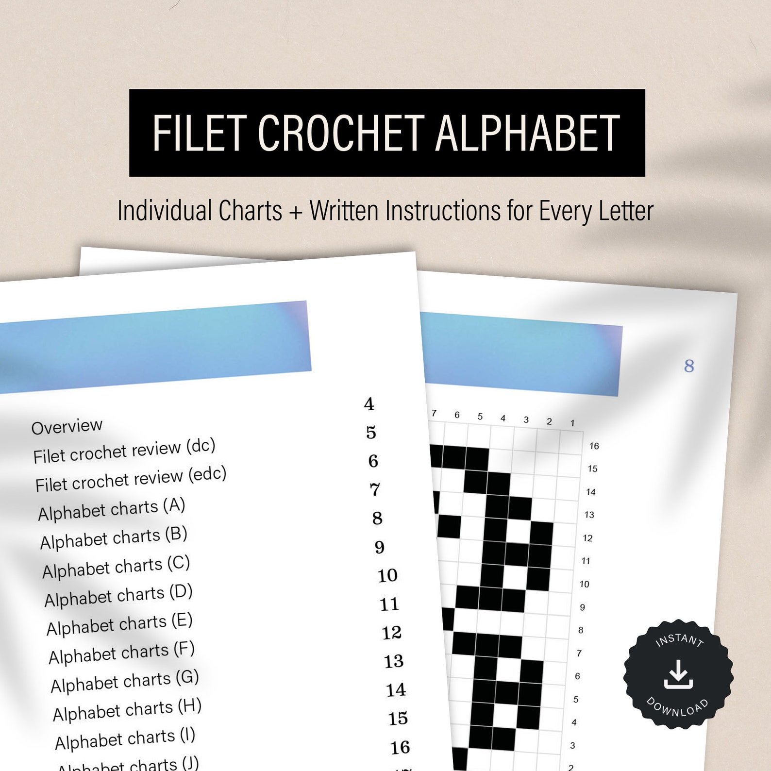 Vintage Filet Crochet Alphabet Letters | Crochet Charts | PDF Digital ...