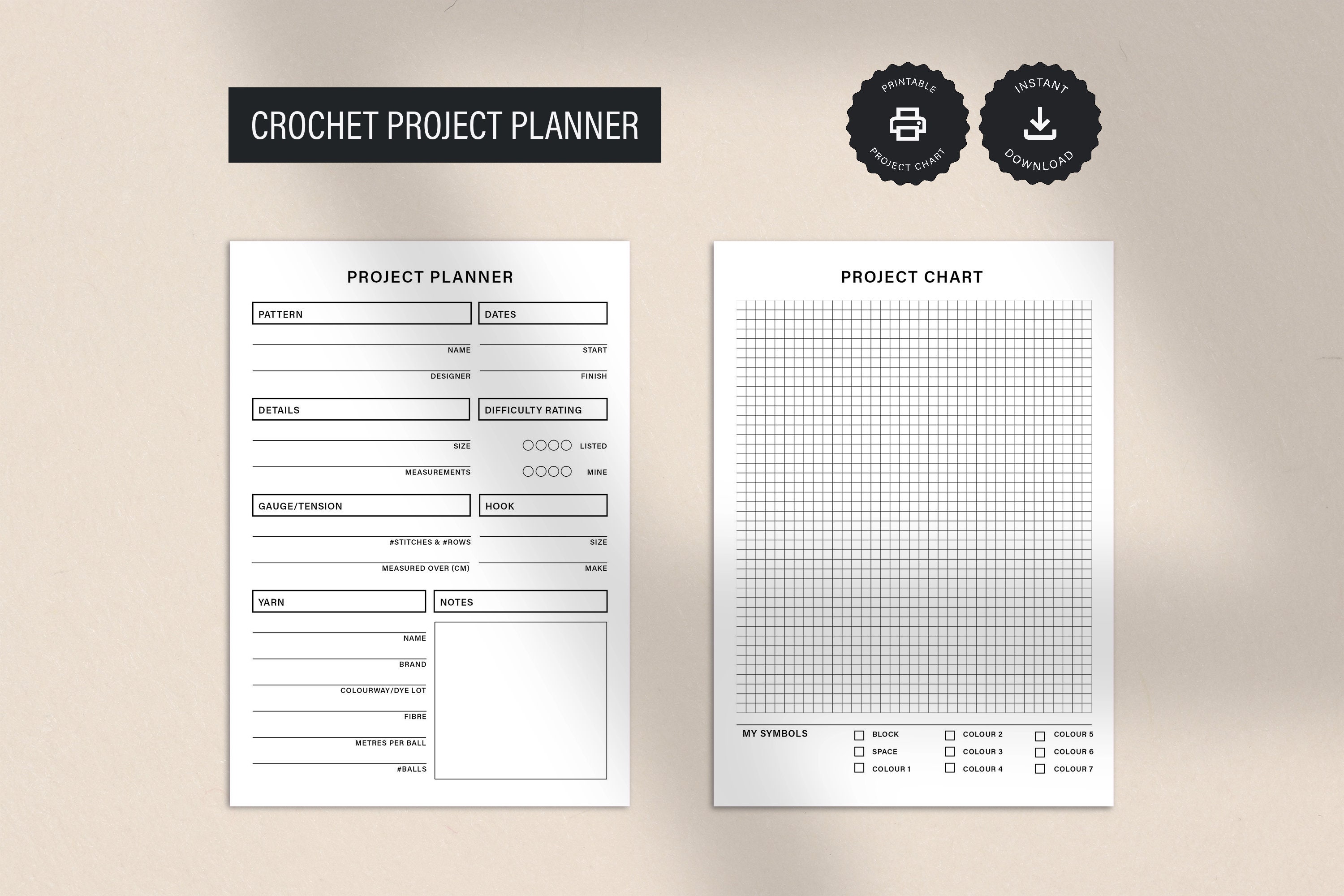 Crochet Project Planner Crochet Journal Digital & Printable PDF A4 and ...