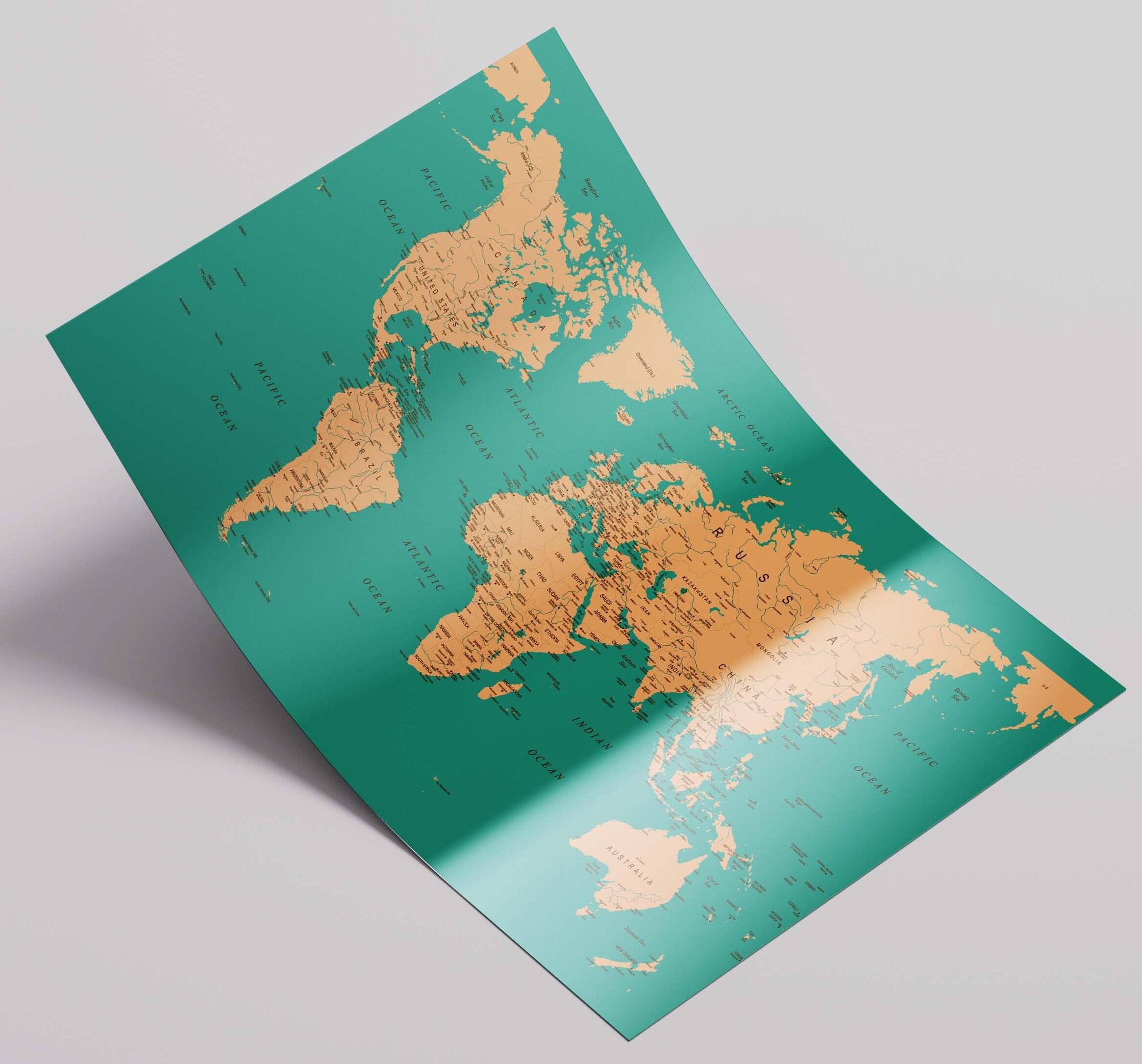 Home Decor With World Political Map Poster or Canvas, Neutral Color ...