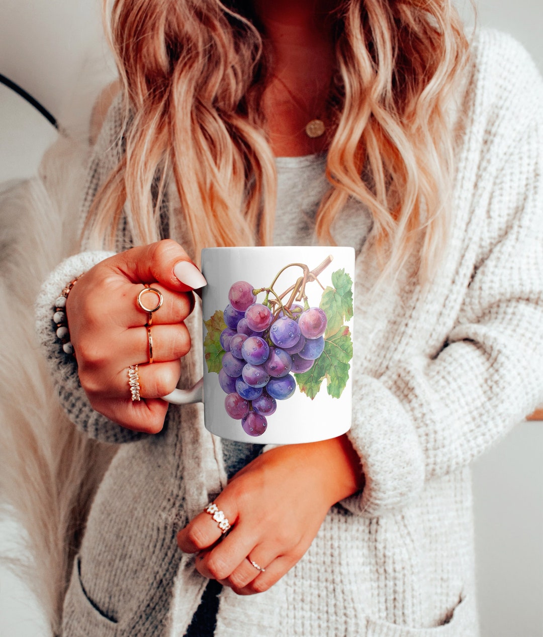 Grapes Watercolor Coffee Mug, Coffee Cup, Grapes Cup, Cute Mug, Mug ...