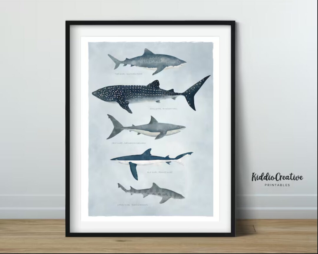 Sharks Printable Wall Art Vertical Sharks Poster Kids Room Decor Shark ...