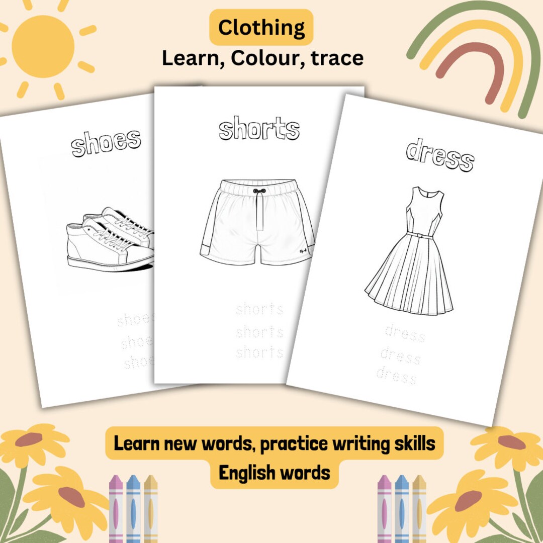 Children's Colouring Pages, Color, Trace and Learn - Etsy