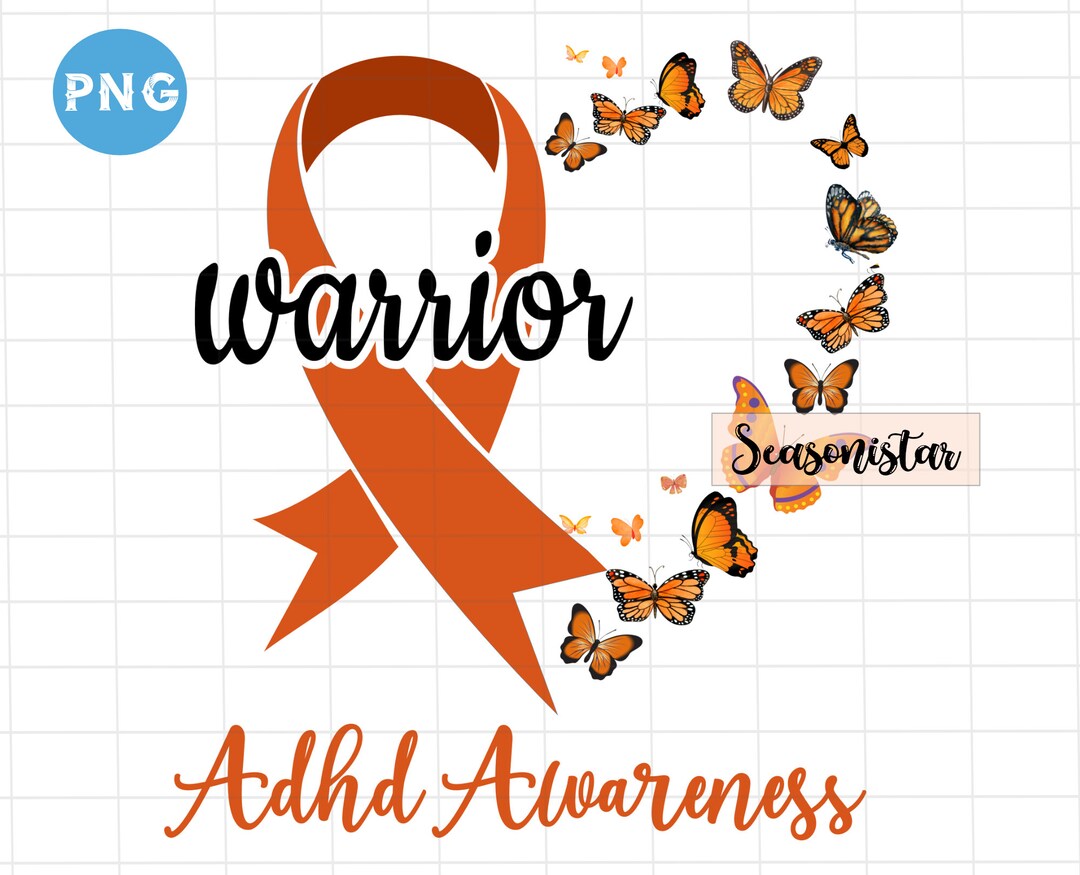 Adhd Awareness Warrior Butterfly Sublimation Png, Adhd Awareness Orange ...
