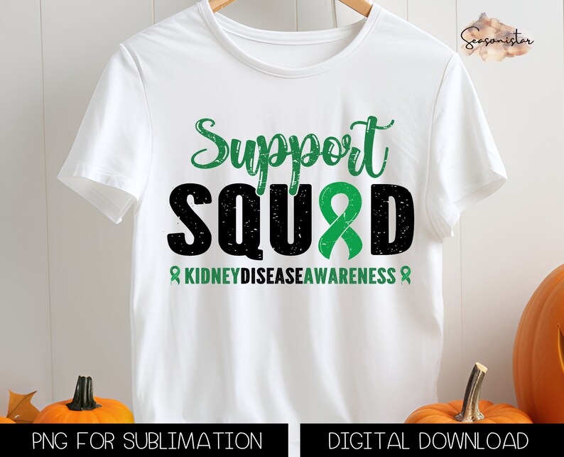 Kidney Disease Support Squad PNG: Green Ribbon Awareness (digital ...