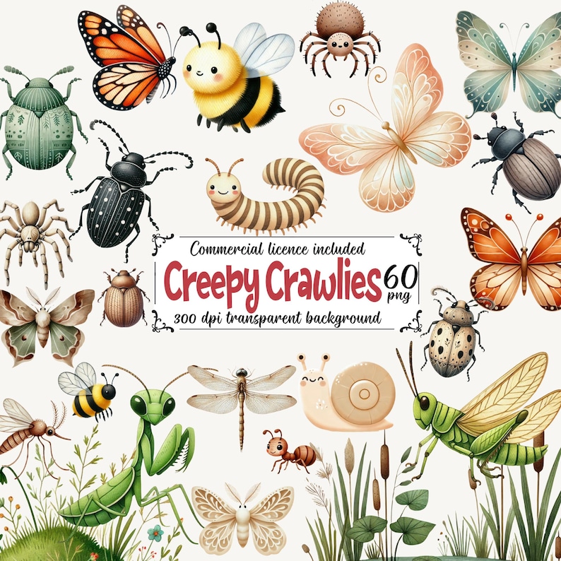 Bug and Insect Clipart Bundle, Nature-inspired Digital Art, Creepy ...