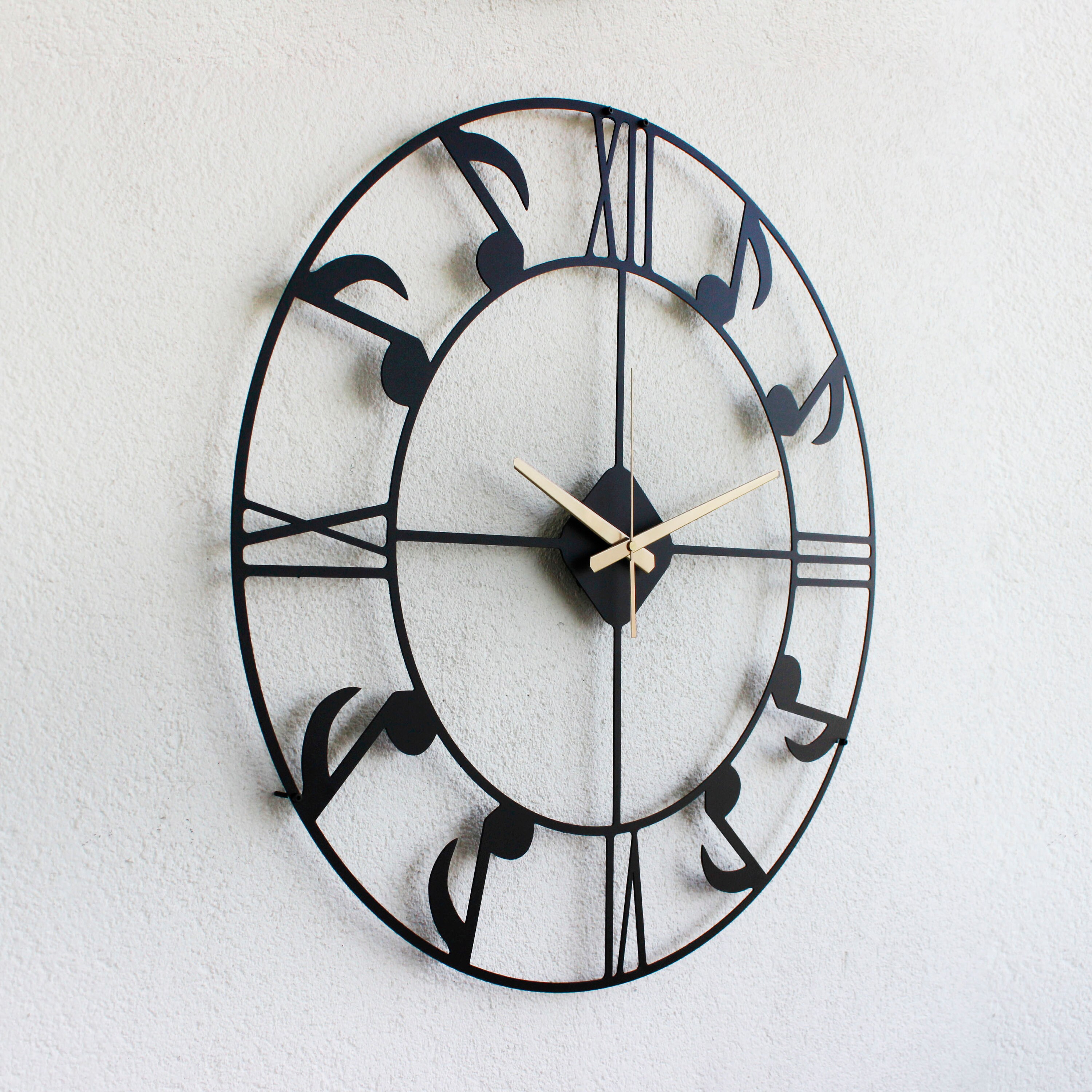 Music Symbols Metal Wall Clock,black Silent Art Deco Clock, Minimalist ...