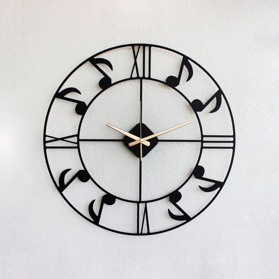 Music Symbols Metal Wall Clock,black Silent Art Deco Clock, Minimalist ...