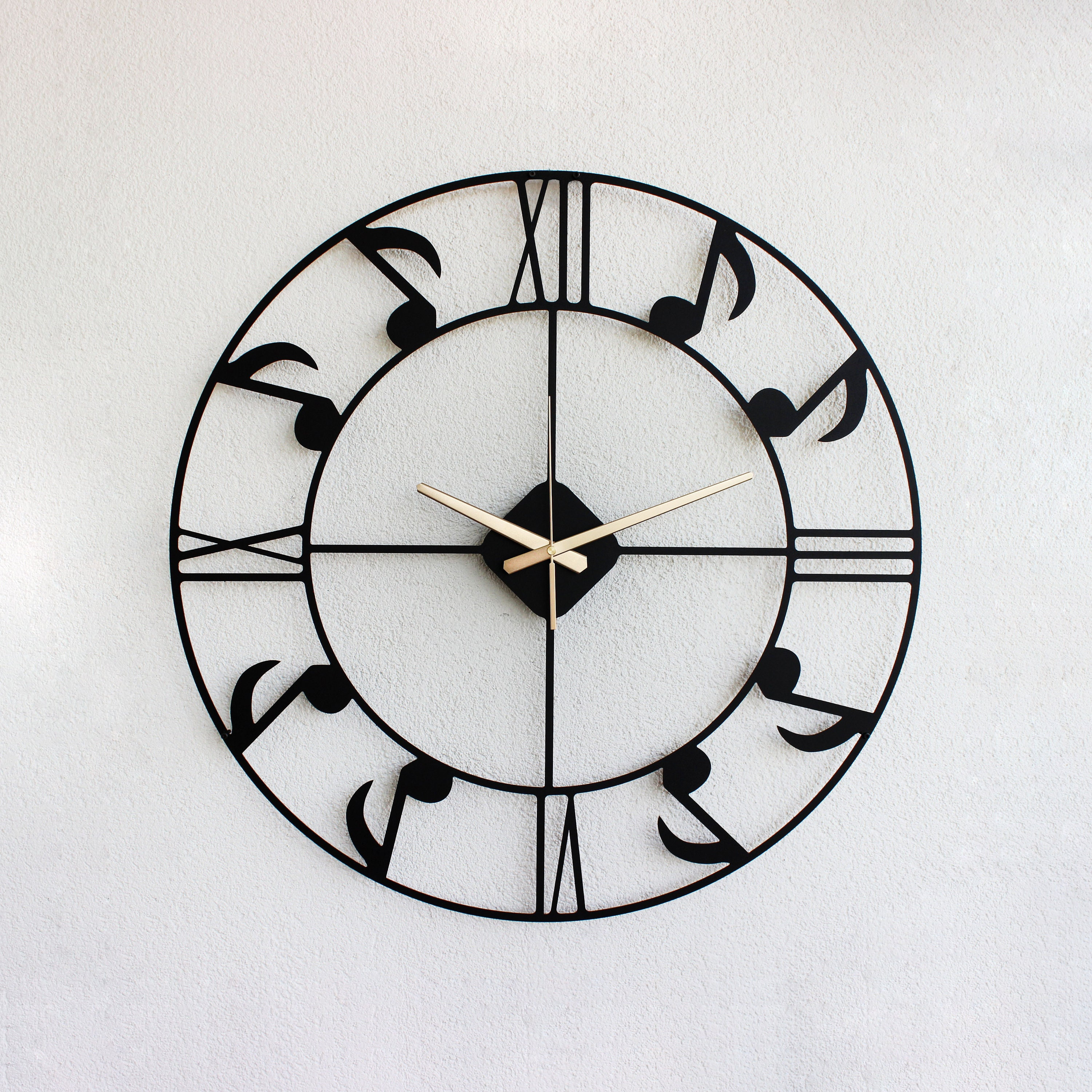 Music Symbols Metal Wall Clock,black Silent Art Deco Clock, Minimalist ...