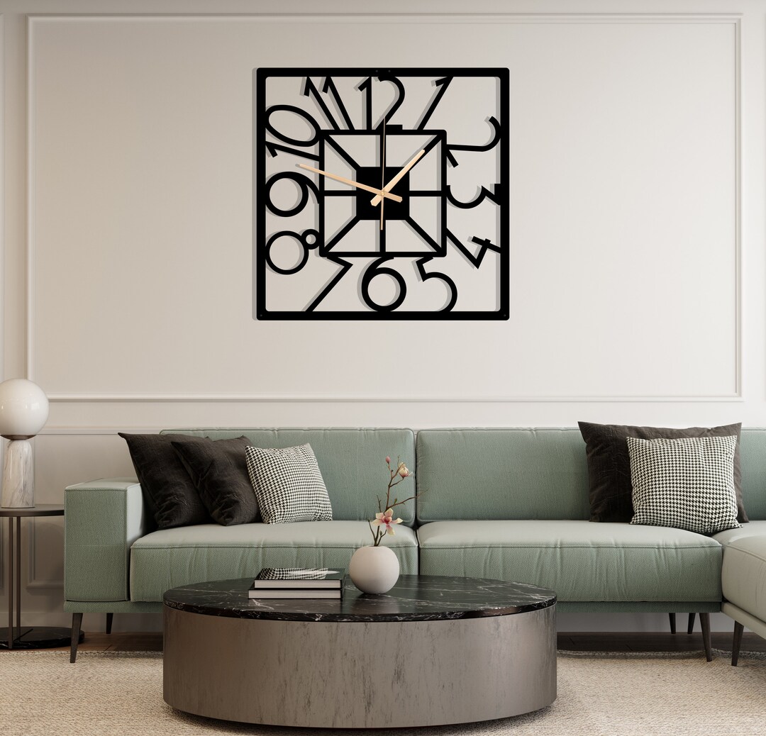 Square Wall Clock,black Large Modern Wall Clock, Silent Metal Wall ...
