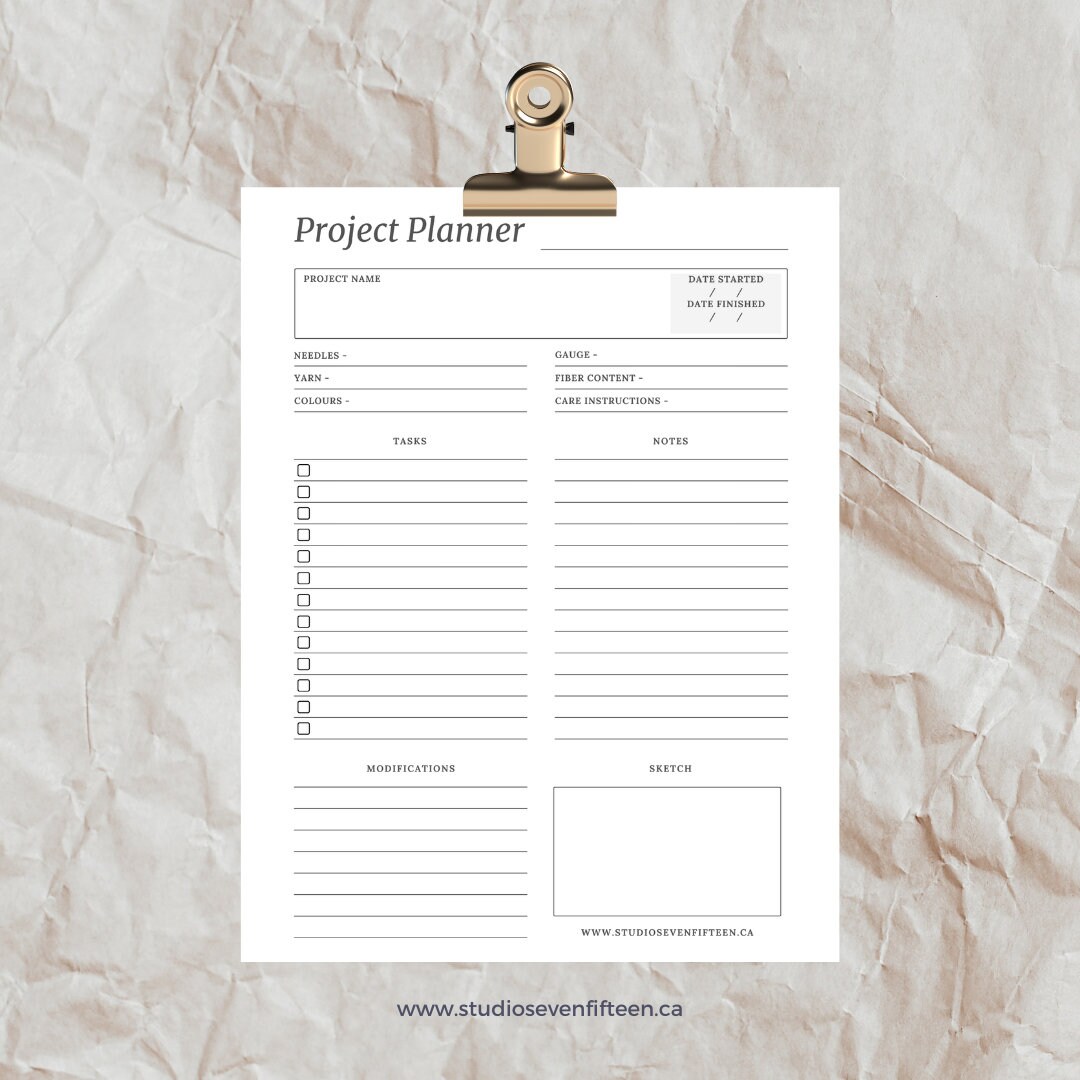 PROJECT PLANNER ⨯ Knitting Project Notes Template ⨯ Digital PDF ...