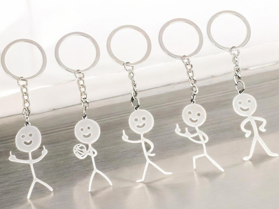 Funny Stickman Keychain, Middle Finger Doodle Pendant,stainless Steel ...