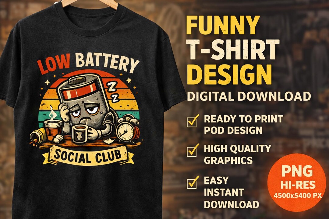 Low Battery Social Club T-shirt Design PNG – Funny Exhausted Battery ...