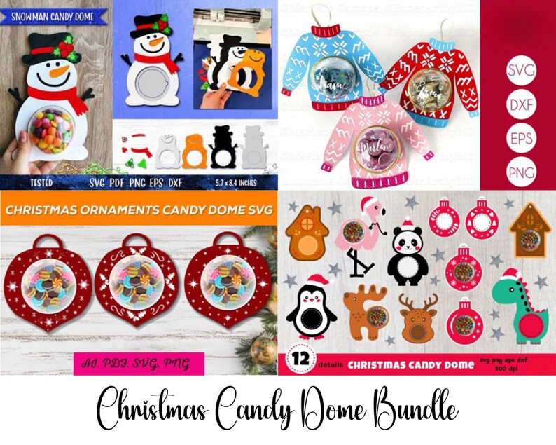 Christmas Candy Dome Svg Bundle, Candy Gifts, Chocolate Holders, Party ...