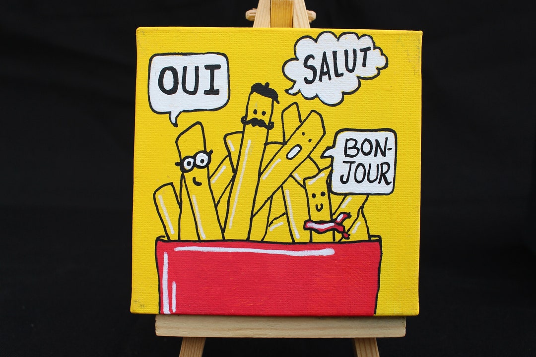 French Fries Cartoon Mini Painting for Kitchen Food Lover Gift Wall ...
