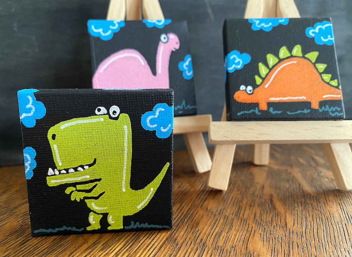 Dinosaur Art Mini Painting Wall Decor for Home Tiny Art of - Etsy