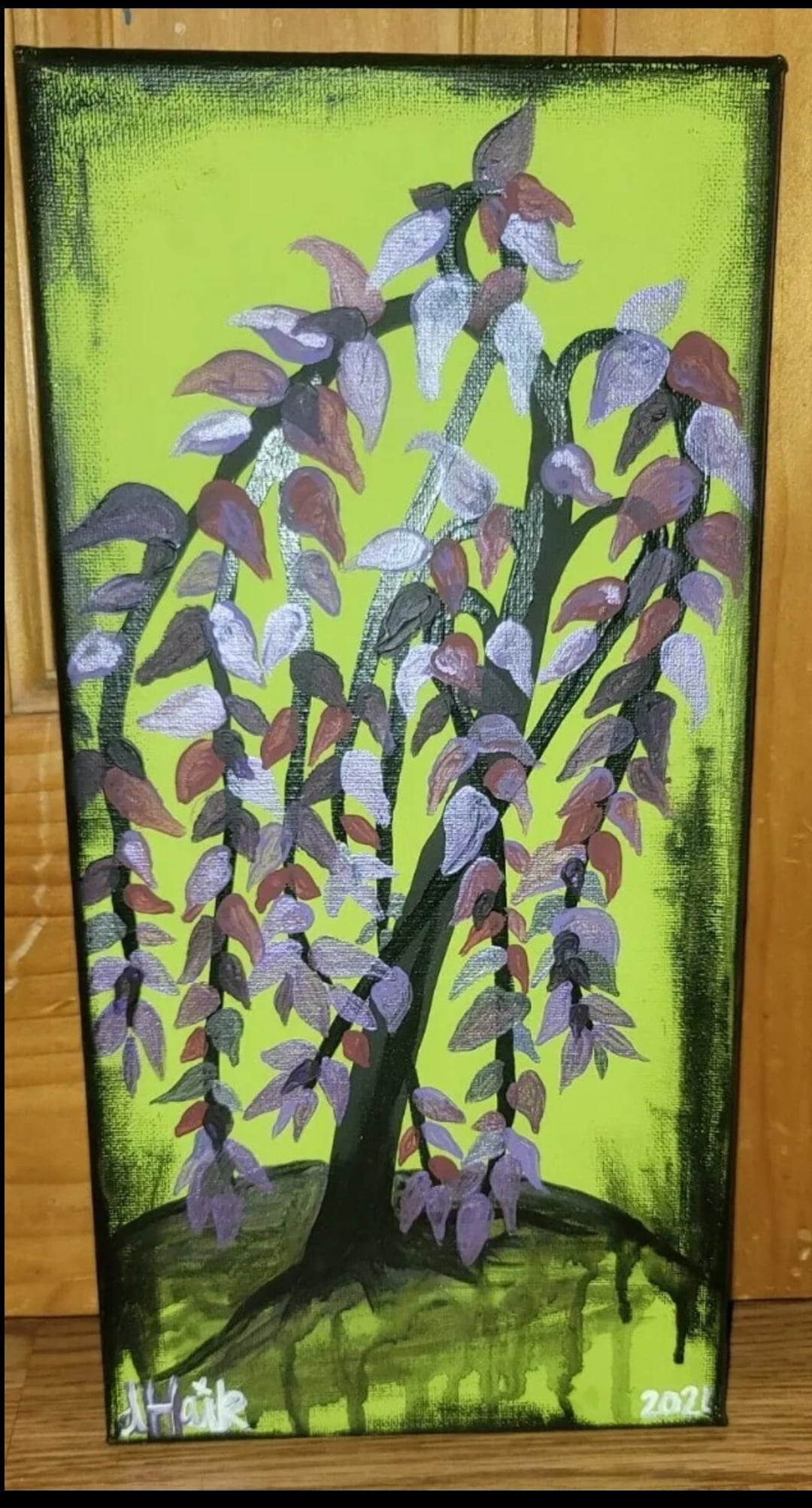 Abstract Willow Tree Painting, Metallic Purple Leaves, 7x14 Canvas - Etsy