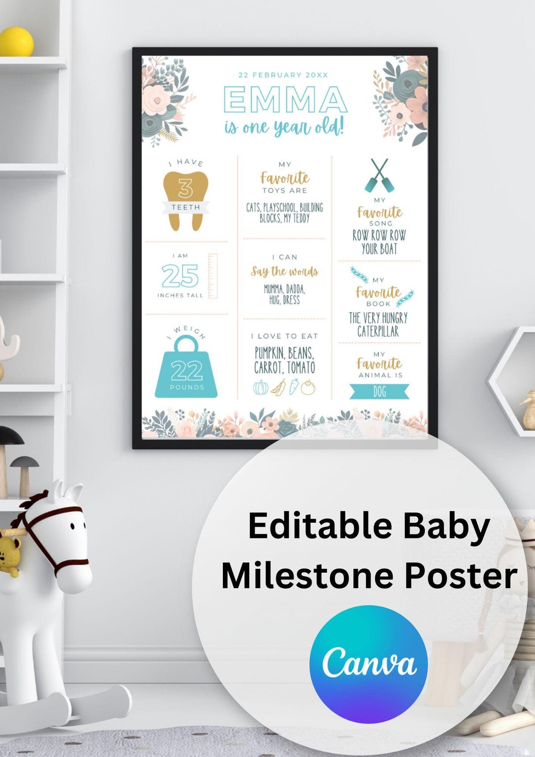 First-year Baby Milestone Poster-editable Canva Template |baby Mileston ...