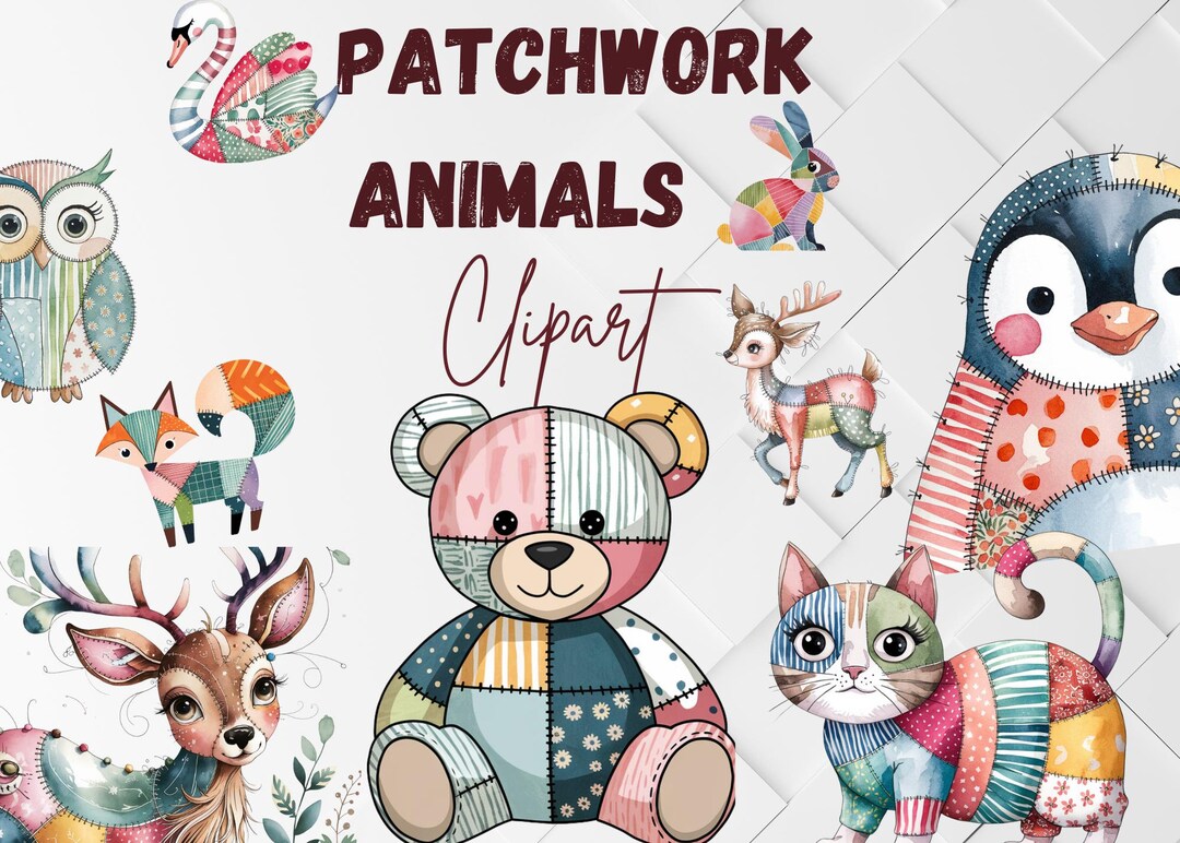 Patchwork Animals Clipart – 26 Pngs | Watercolor Digital Download ...