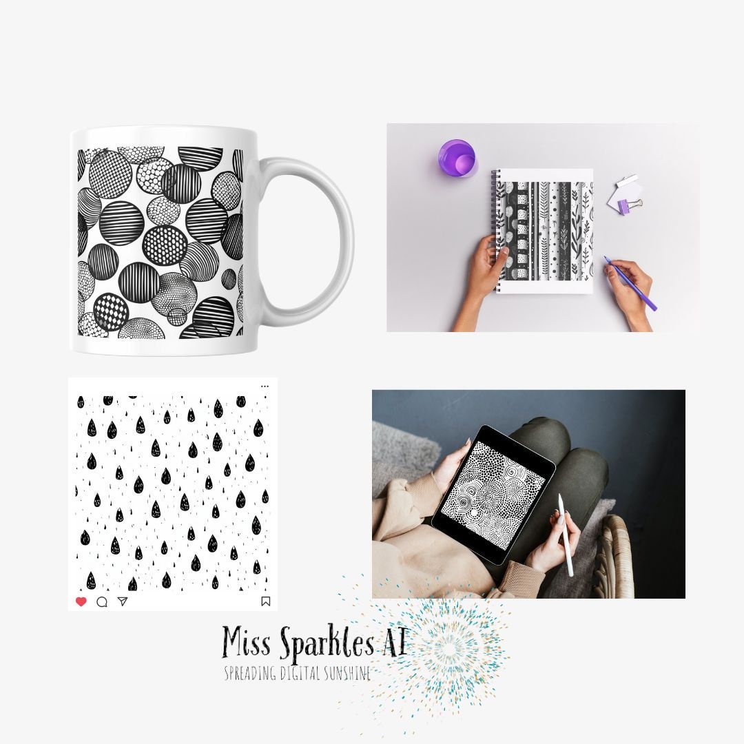 Black & White Doodle Digital Paper(not in Seamless) Pattern, Black and ...