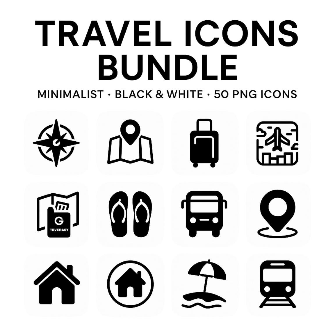 Travel Icons Bundle – 50 Minimalist Pngs|travel Essentials Icon Set ...