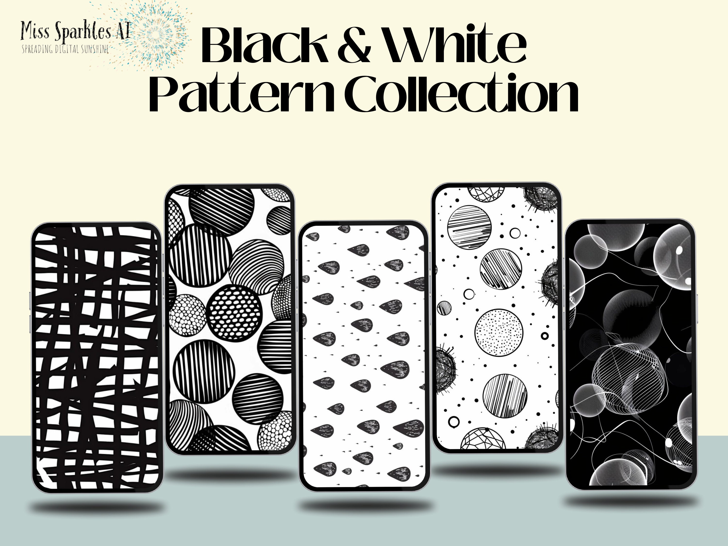 Black & White Doodle Digital Paper(not in Seamless) Pattern, Black and ...