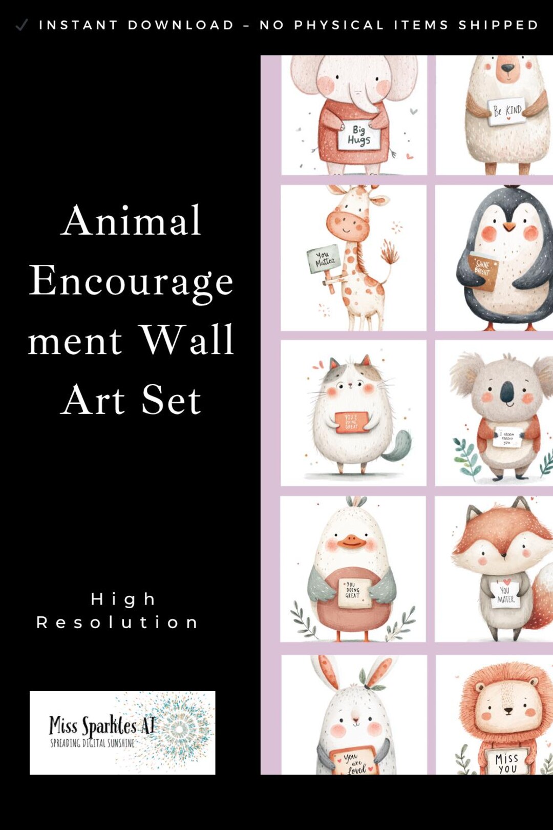 Animal Encouragement Printable Wall Art (12 Designs) | Nursery Wall Art ...