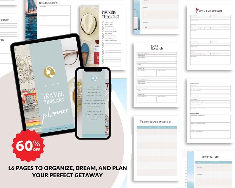 Editable Travel Itinerary Planner: Canva & PDF Template |planner ...