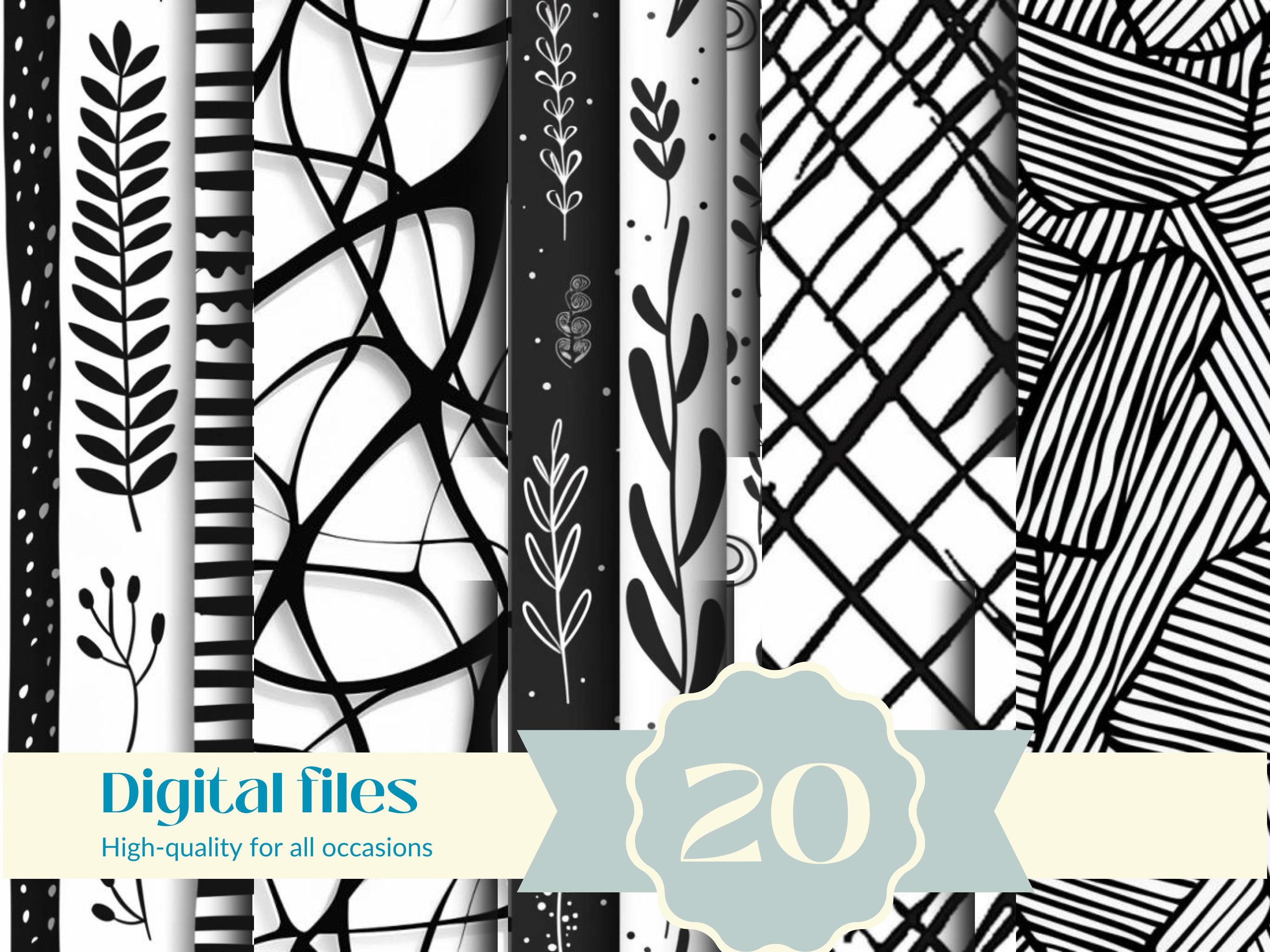 Black & White Doodle Digital Paper(not in Seamless) Pattern, Black and ...