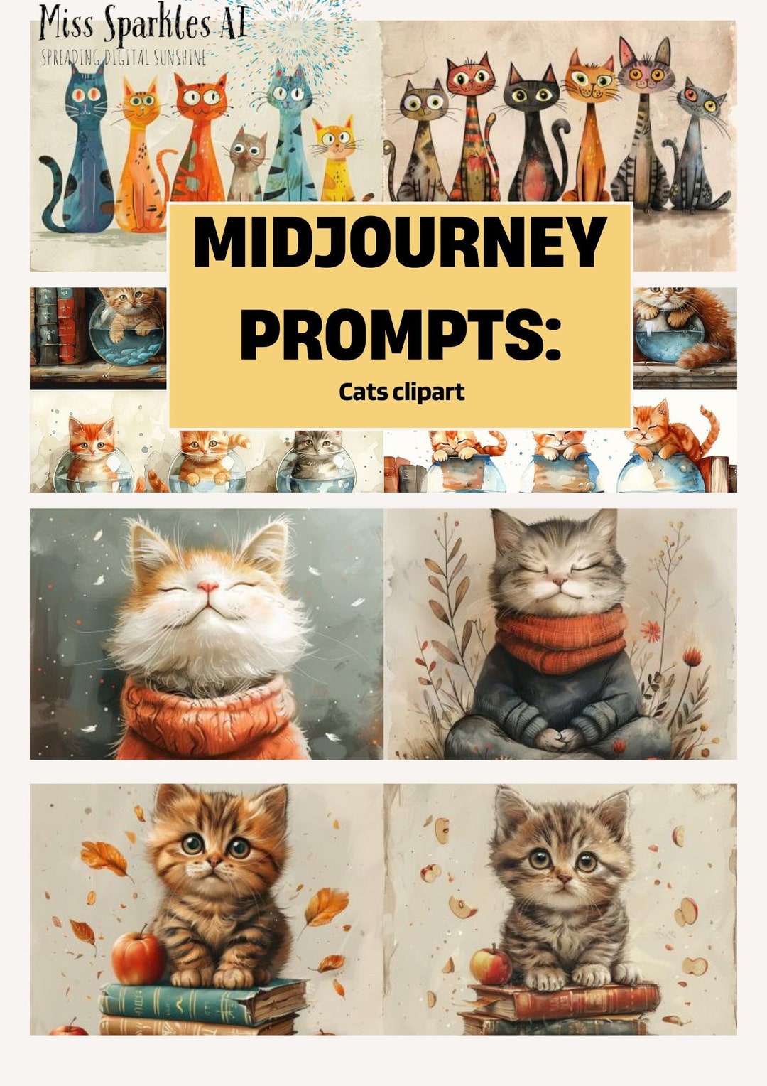 Whimsical Cats Prompts for Midjourney Cats Stickers Prompt for Cats ...